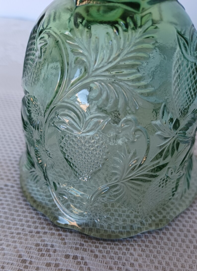 Fenton Green Glass Bell Etched Strawberry Pattern Vintage Glass Clapper ...