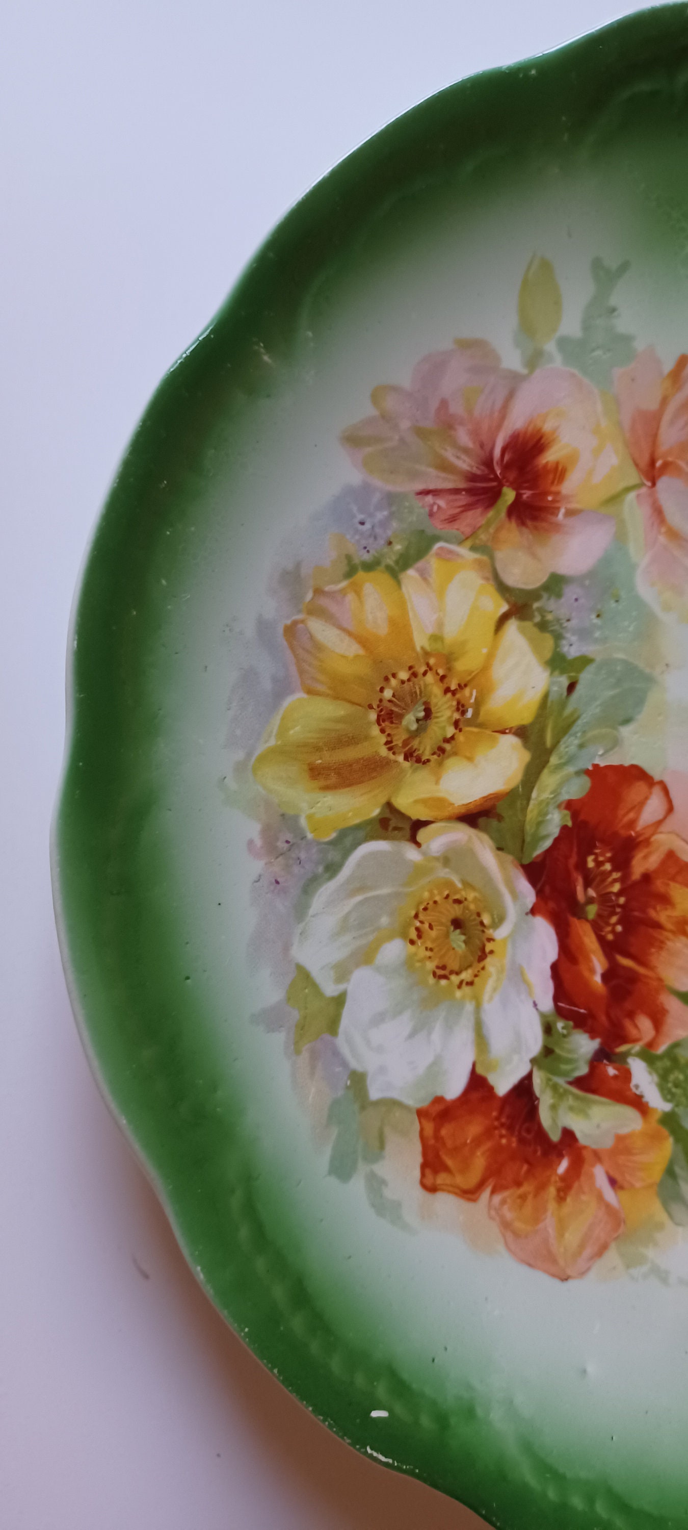 Antique TST Plate Green With Floral Pattern Hand Painted Ca - Etsy