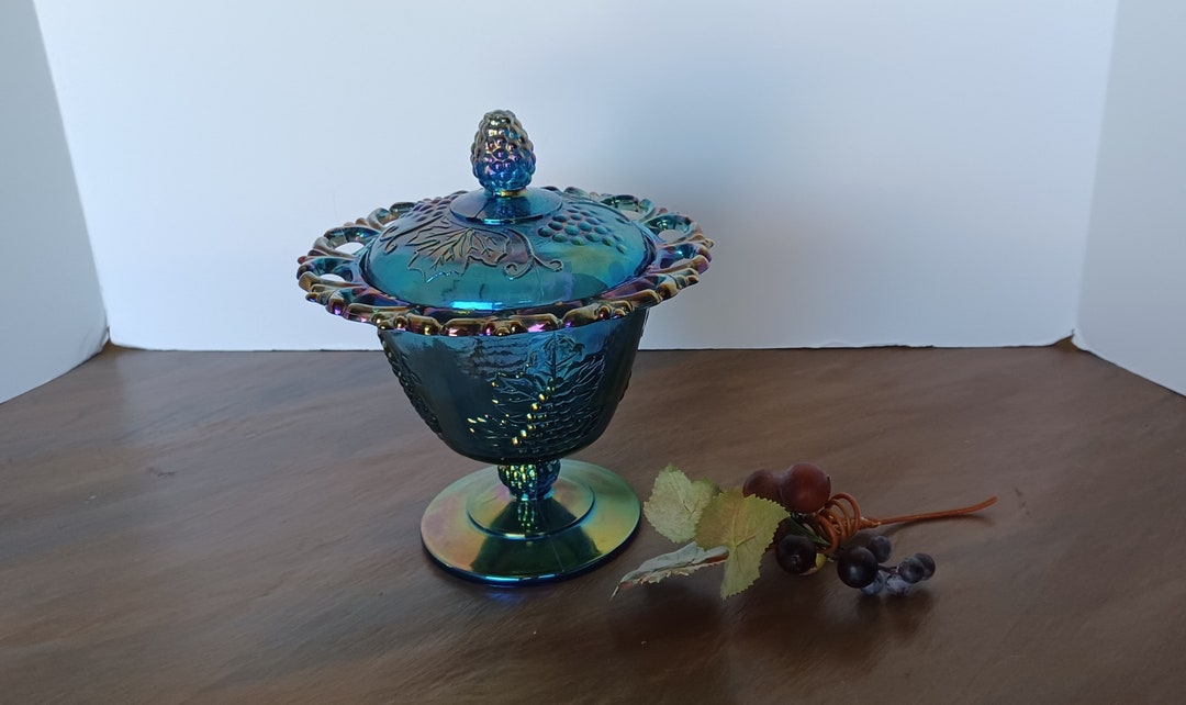 Vintage Indiana Glass Compote Candy Dish With Lid Grapes Pattern ...