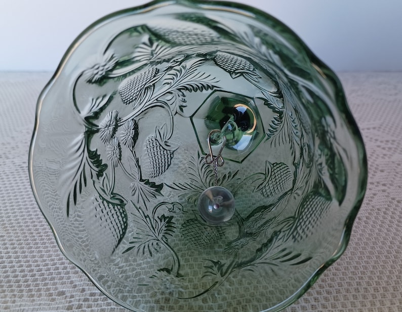 Fenton Green Glass Bell Etched Strawberry Pattern Vintage Glass Clapper ...