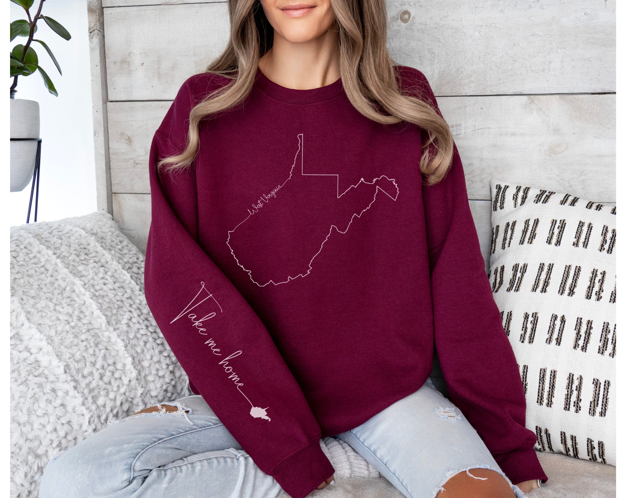 West Virginia Sweatshirt West Virginia State Outline WV Sweater ...