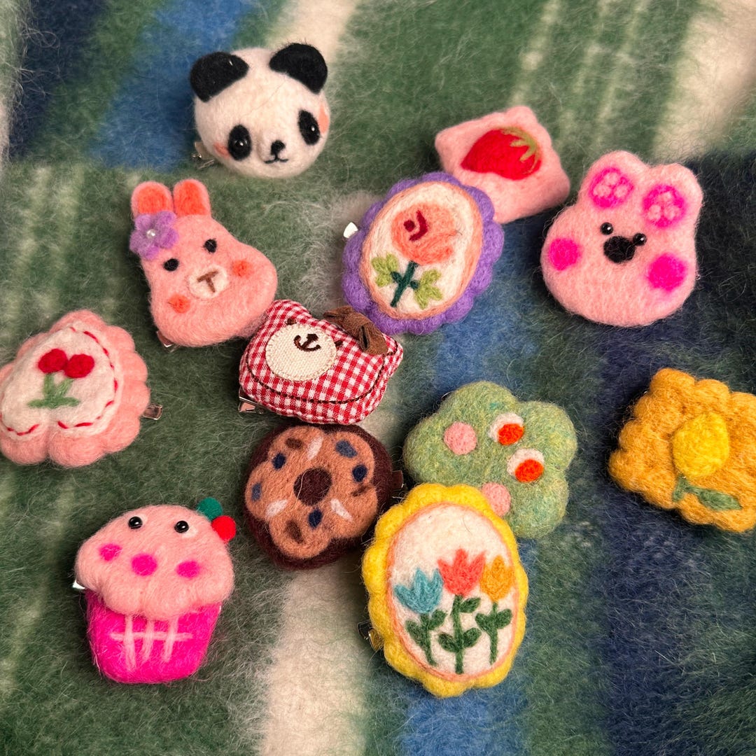 Handmade Wool Felt Brooches: Kawaii Animal & Flower Pins - Etsy