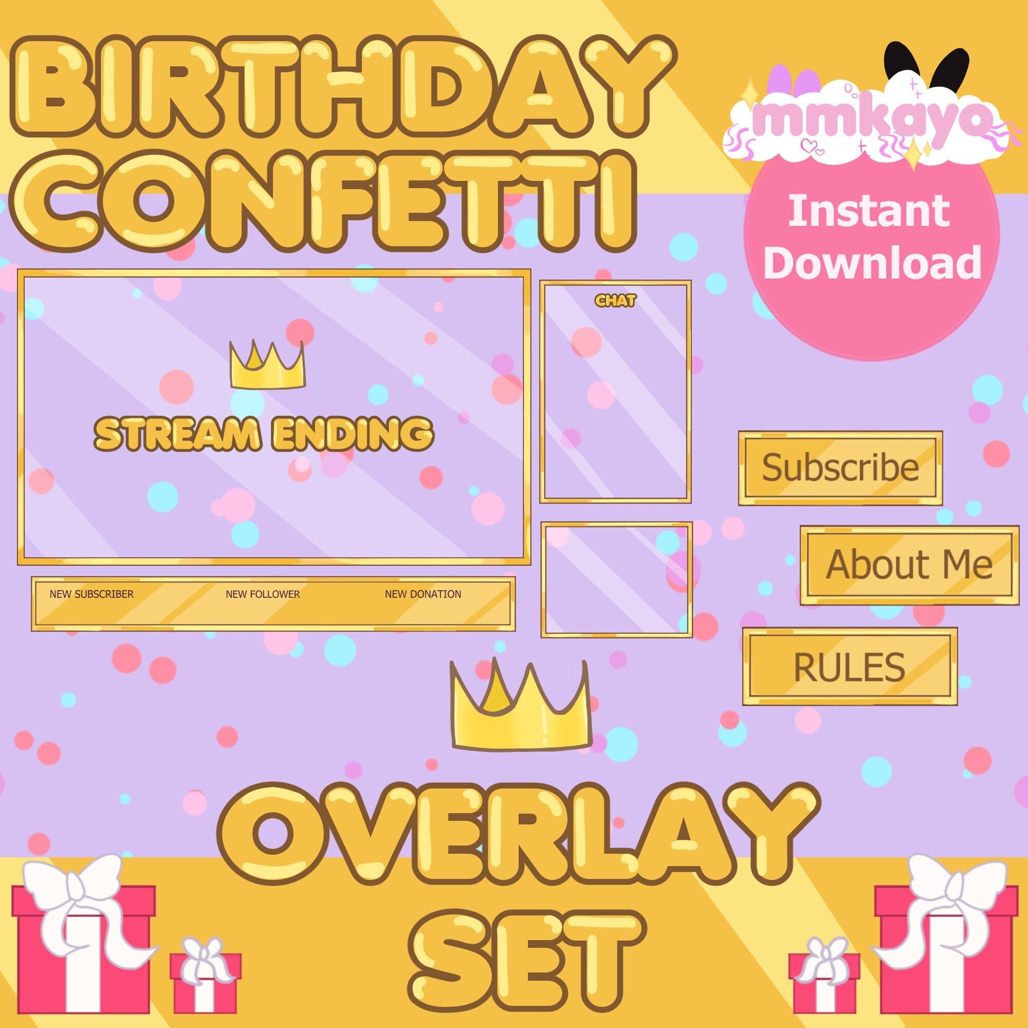 Animated Gold Themed Birthday Confetti Stream Package Twitch Overlay ...