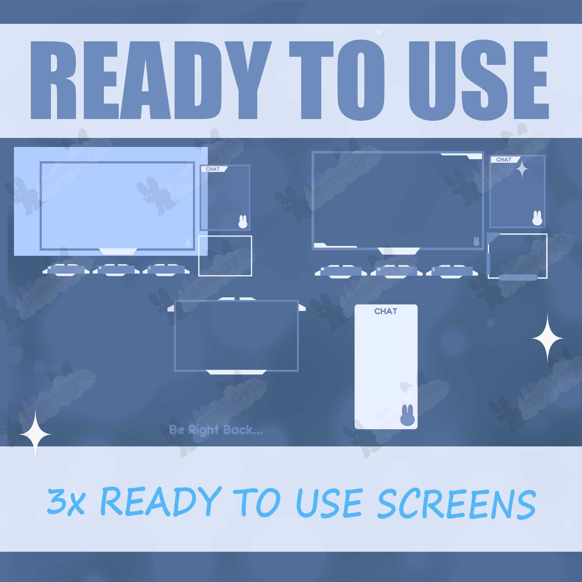 Animate Cyber Bunny Overlay Stream Set (blue/ Cute / Twitch Stream ...