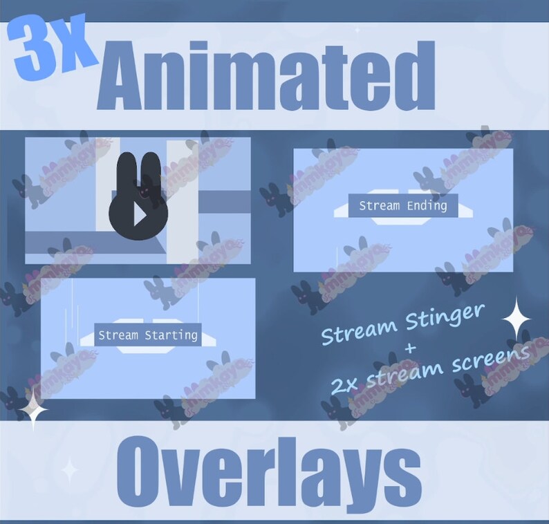 Animate Cyber Bunny Overlay Stream Set (blue/ Cute / Twitch Stream ...