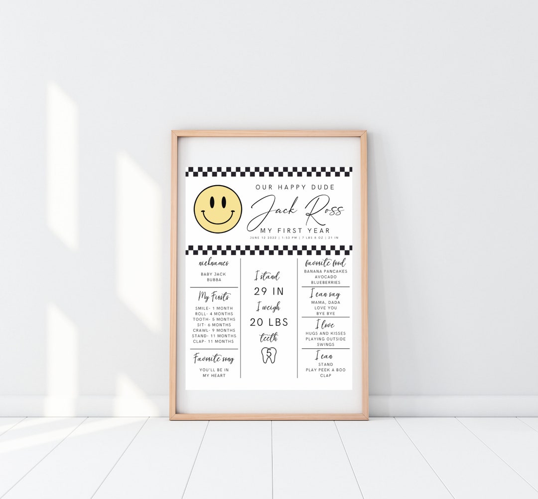 Our Happy Dude Milestone Baby First Birthday Chart Milestone - Etsy