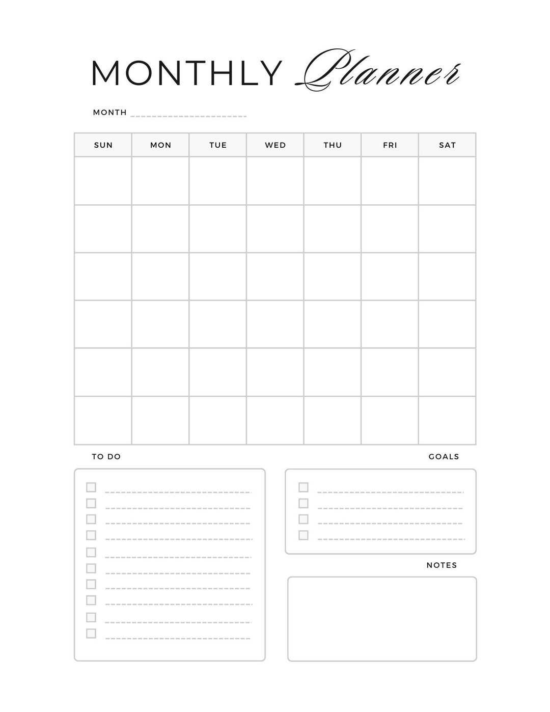 Simple Monthly Planner Printable - Etsy