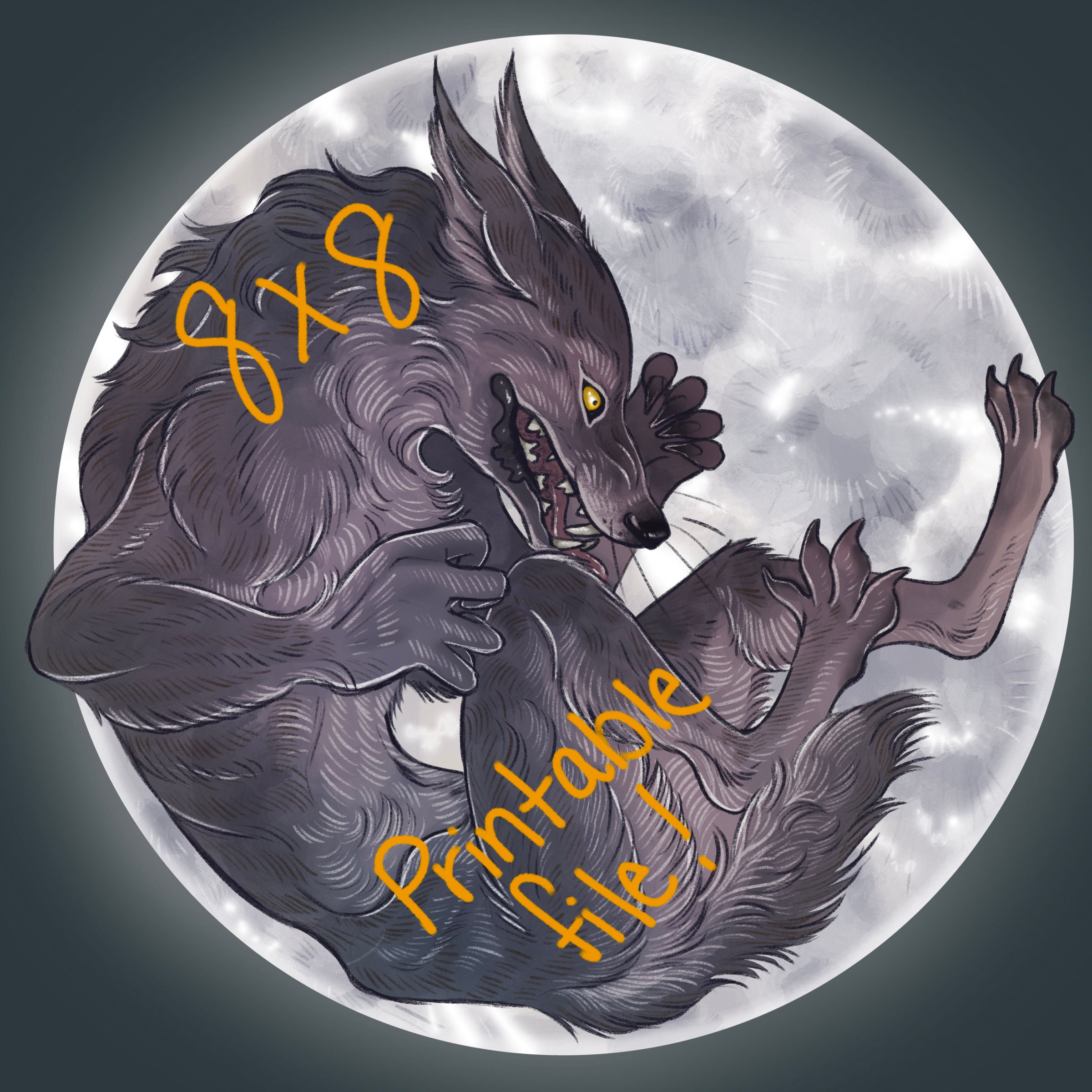 Werewolf in Front of a Full Moon Printable File, Lycanthropy, Lycan ...