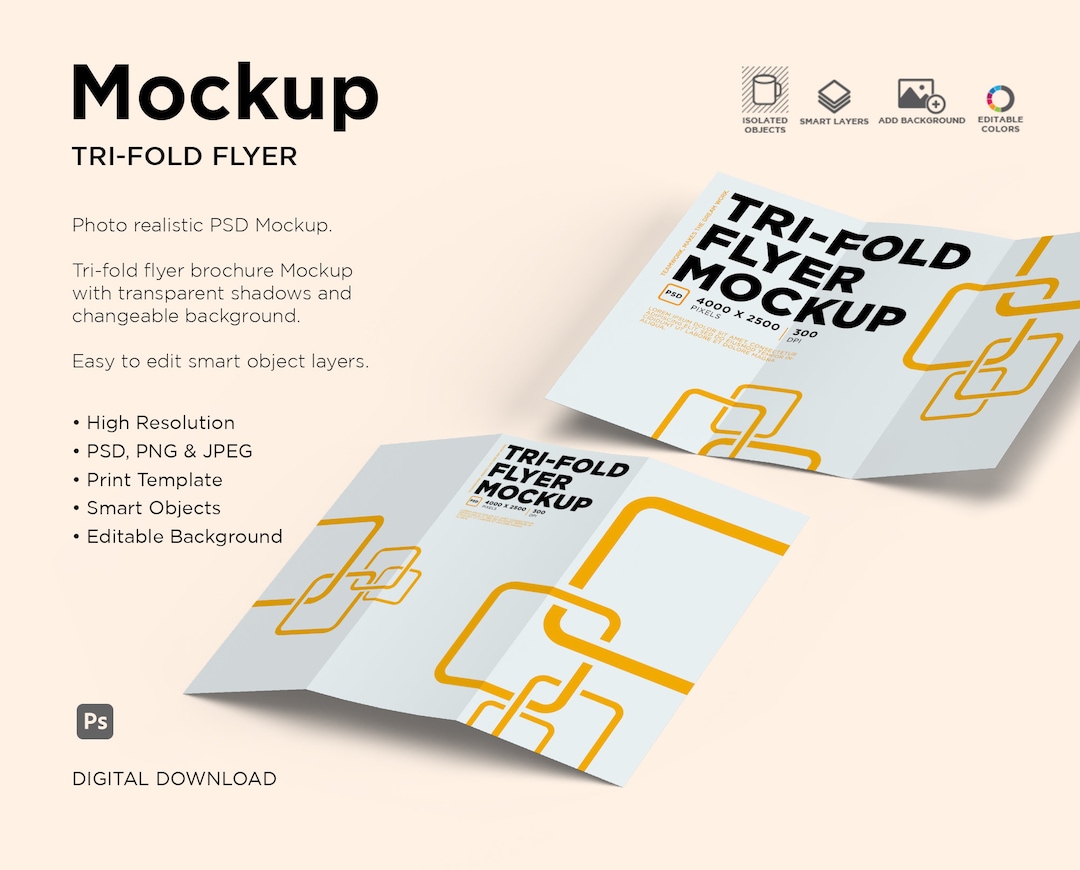 Tri Fold Brochure Flyer, Z Fold, DL Fold Printable PSD Mockup Design ...