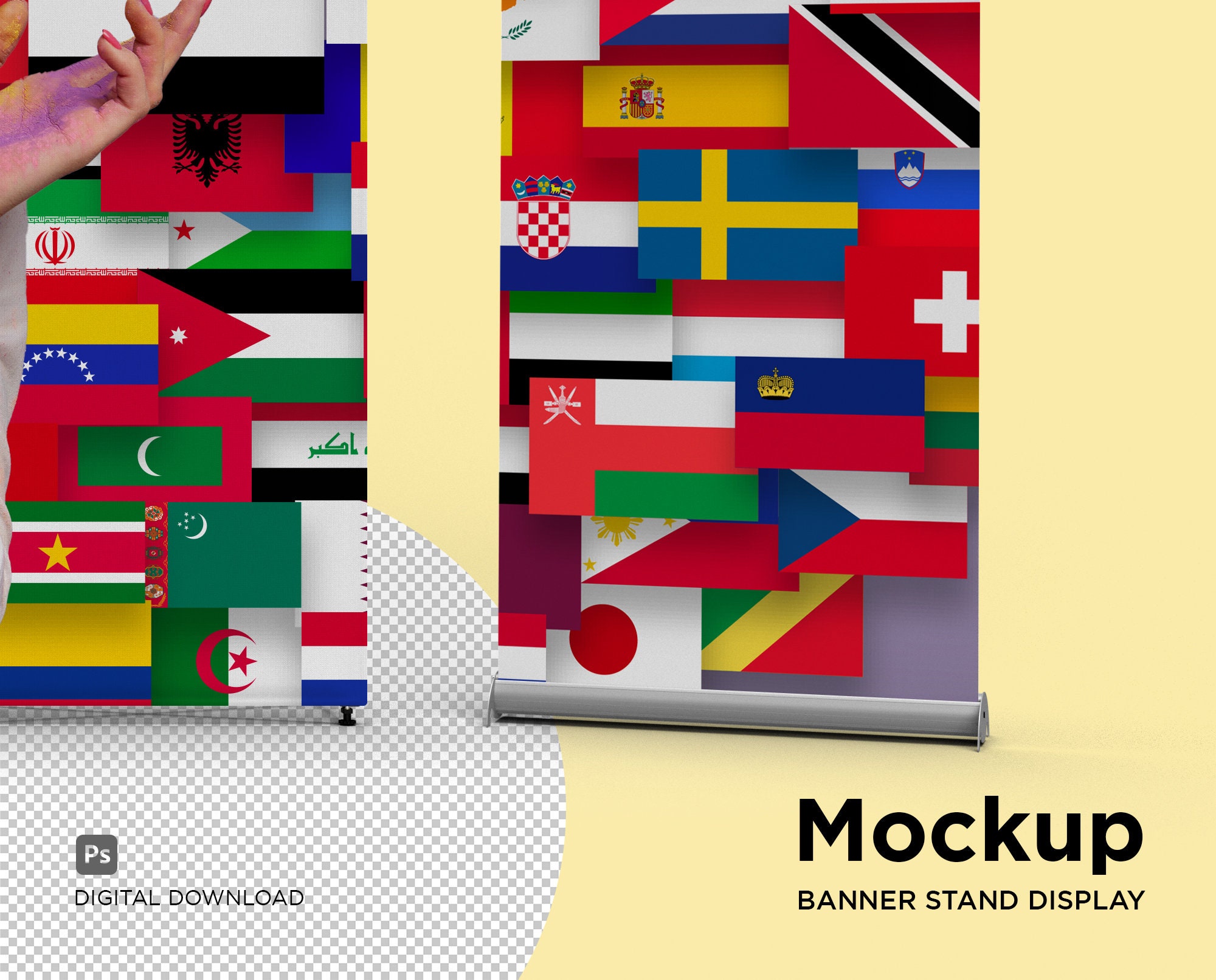 Exhibition Cloth Banner Wall Straight Display Stand and Two Retractable ...