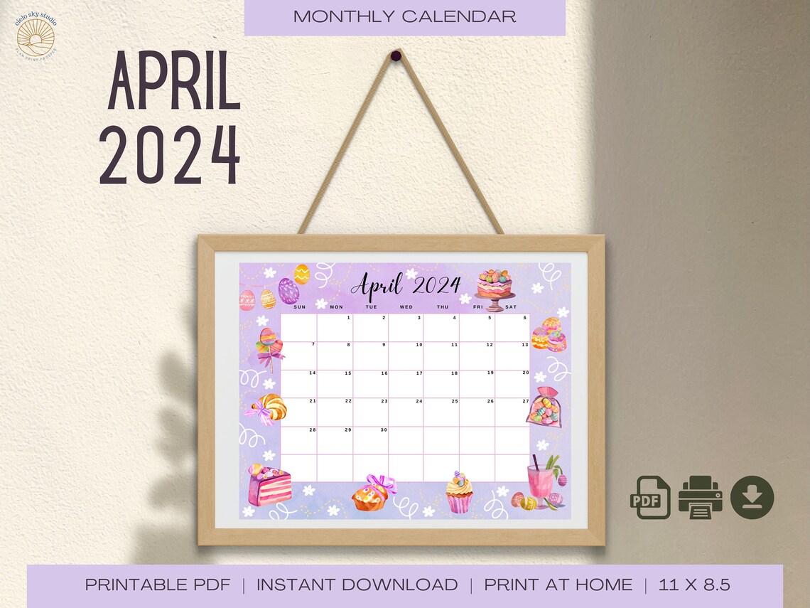 Printable April 2024 Calendar, Sweet Pastries Calendar, Monthly ...