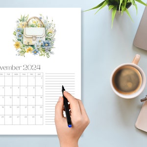 PRINTABLE 2024 Monthly Calendar Handbags Watercolor Illustrations PDF ...