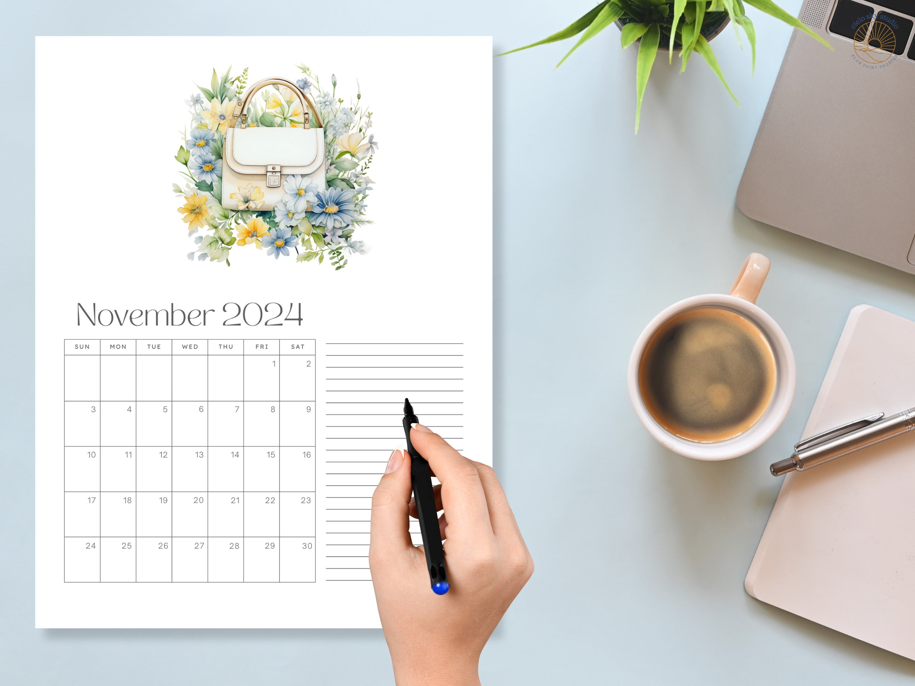 PRINTABLE 2024 Monthly Calendar Handbags Watercolor Illustrations PDF ...