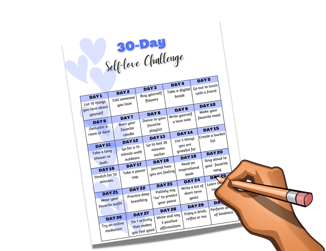 30 Day Self Love Challenge Printable - Etsy