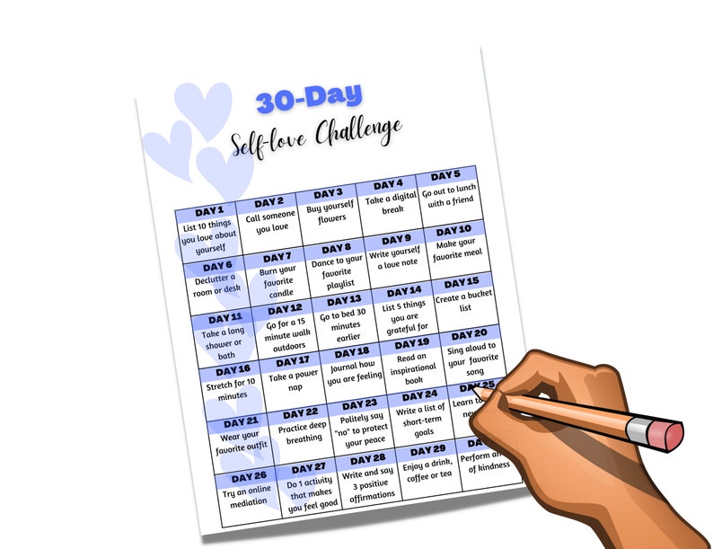 30 Day Self Love Challenge Printable - Etsy