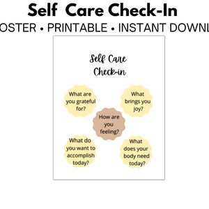 Daily Self Care Check-in Poster| Self-love & Mental Health Printable ...