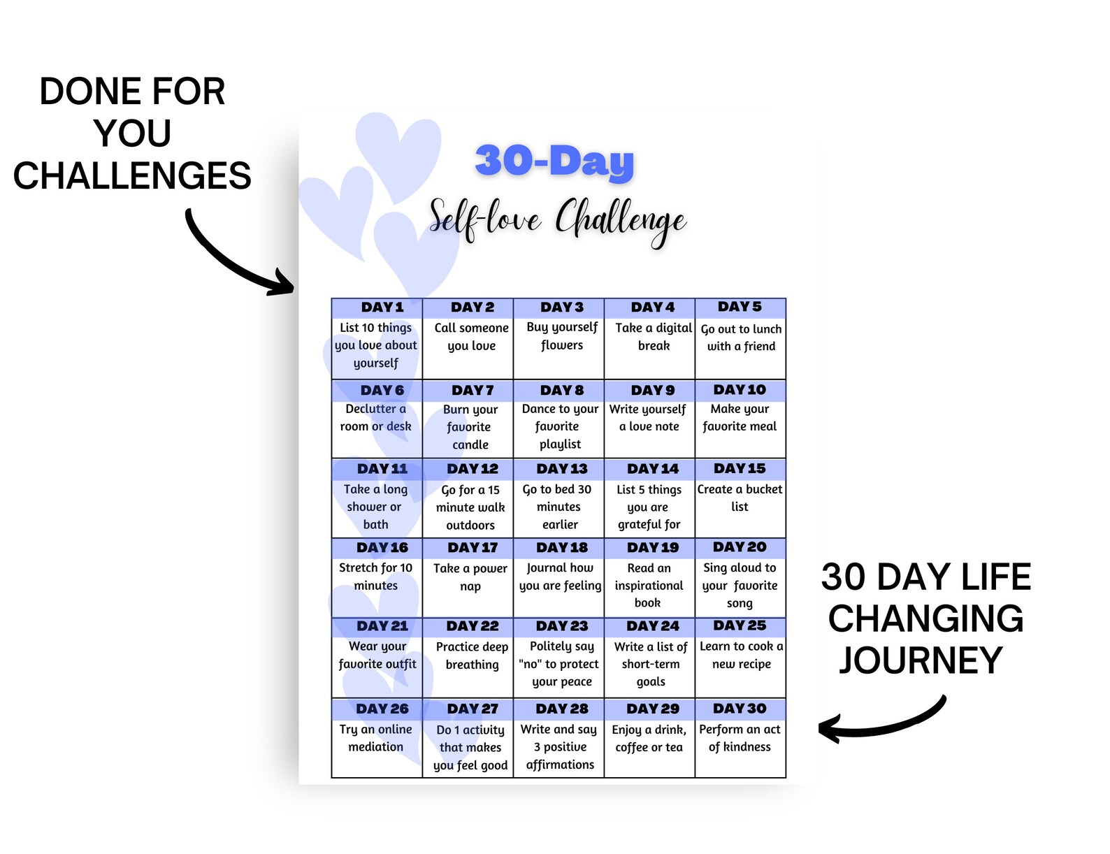 30 Day Self Love Challenge Printable - Etsy