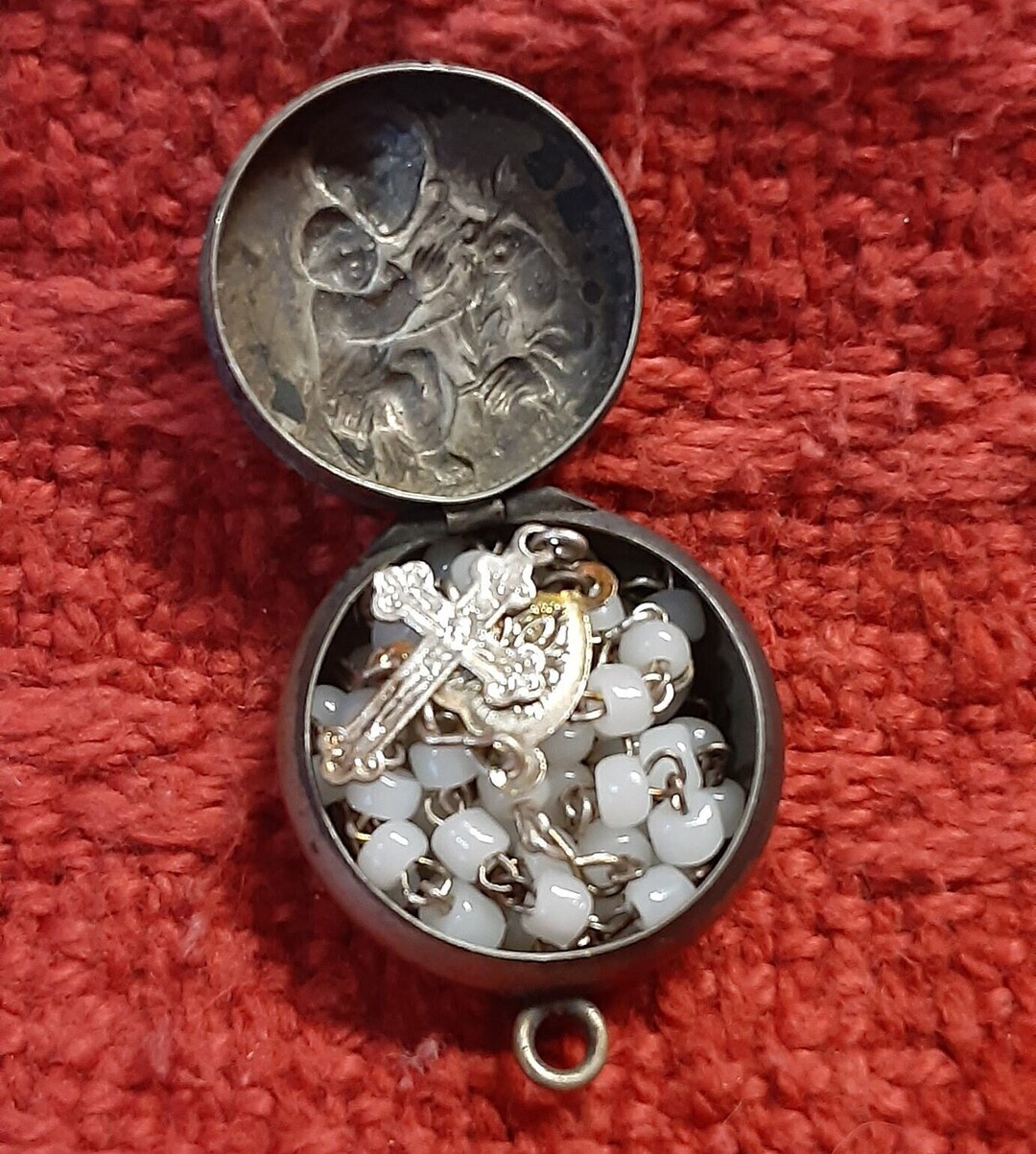 Small Antique German Rosary Locket Silver Tone Unknown Metal St ...