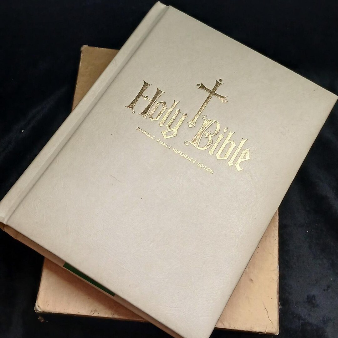Vintage Large Family Holy Bible ~ Padded White, Gold Embossed ...