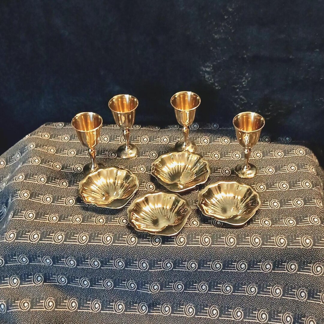 Dirilyte Brass Cordial Goblets & Shell Dishes - Elegant Mini Barware ...
