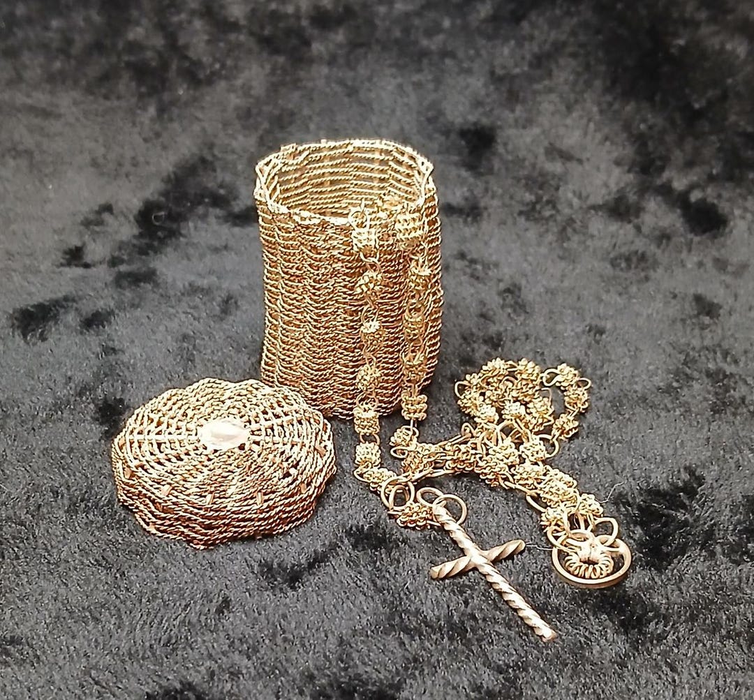 Silver Coiled Wire Rosary With Wire Basket Rosary Keeper, Vintage ...