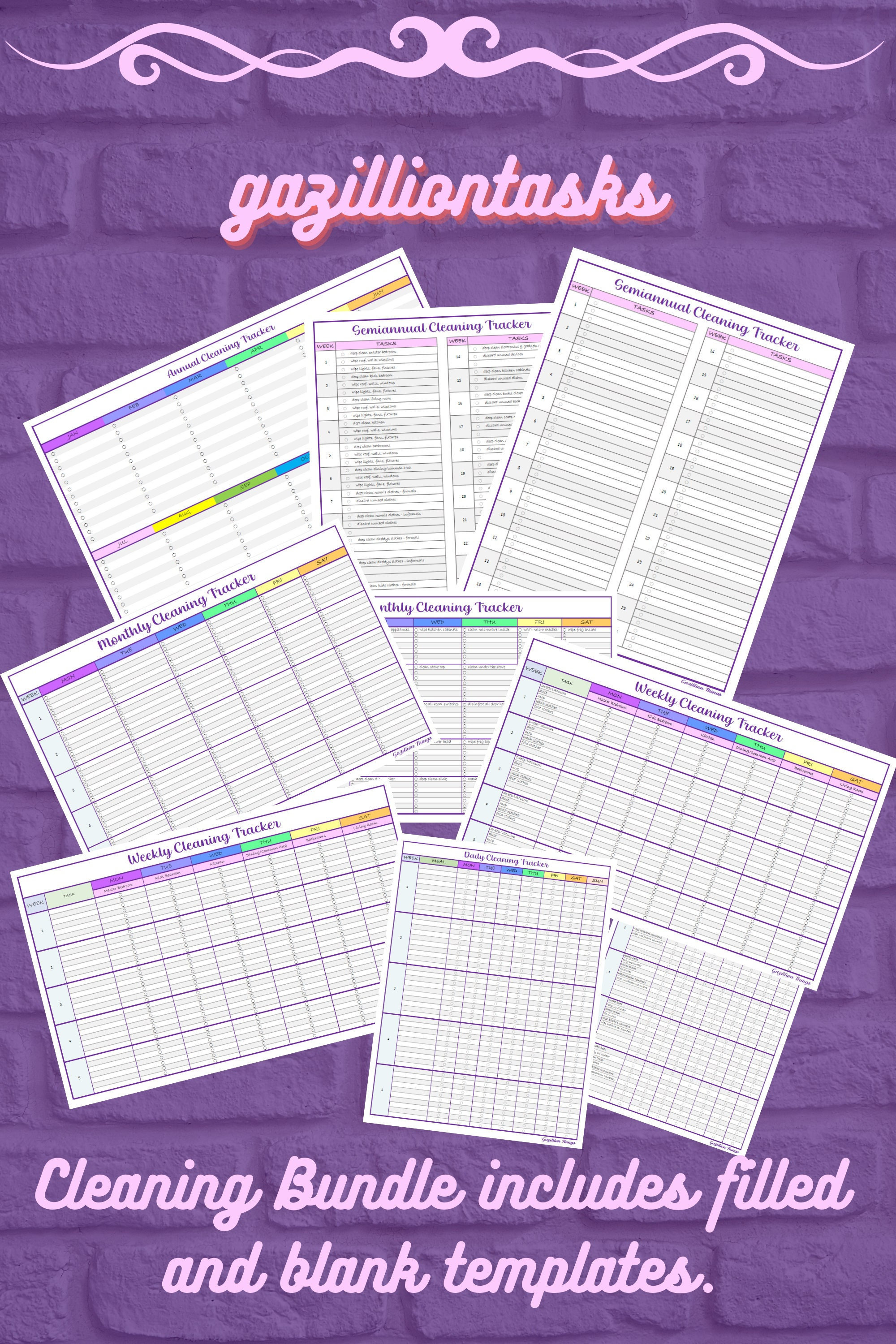 Cleaning Bundle Printable for Home Daily, Weekly, Monthly, Semiannual ...