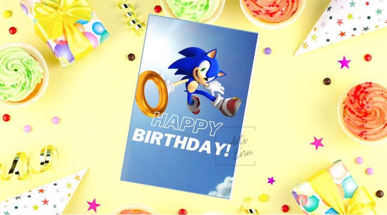 Printable Birthday Card With Sonic the Hedgehog, Printable Greeting ...
