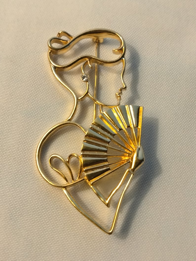 LR SIGNED Golden Silhouette of a Woman With Fan, Lady Remington's ...