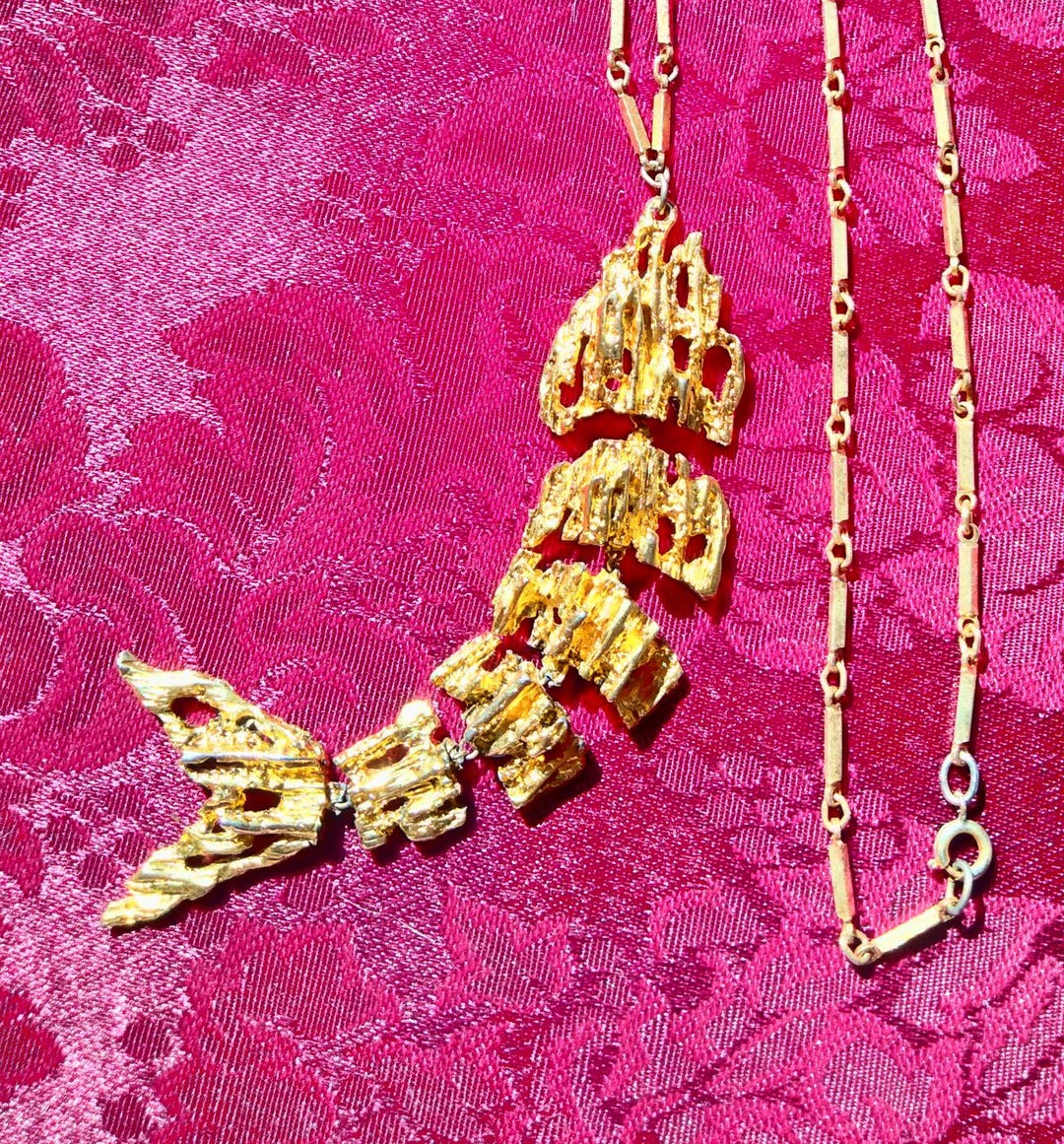 TORTOLANI NECKLACE, Flowing Golden Articulated Fish That Moves, "never ...