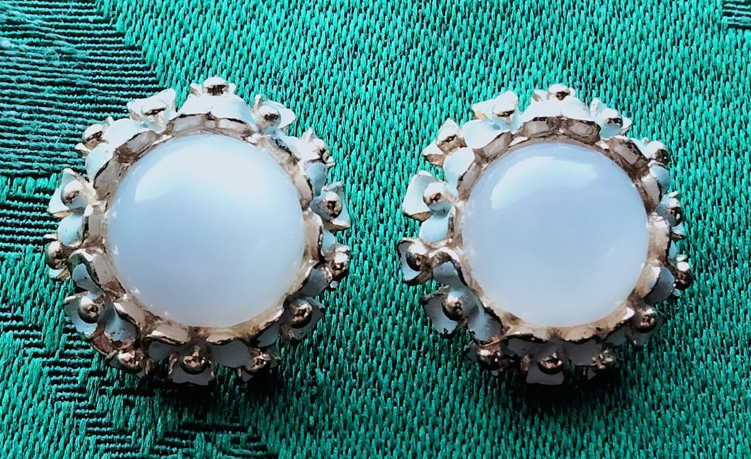 Vintage Charel Cabochon Earrings, Blue Enamel, Collectible Jewelry - Etsy