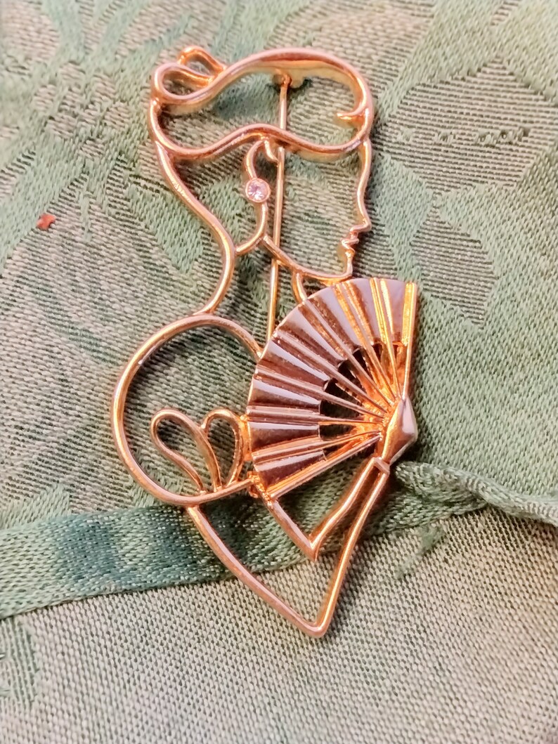 LR SIGNED Golden Silhouette of a Woman With Fan, Lady Remington's ...