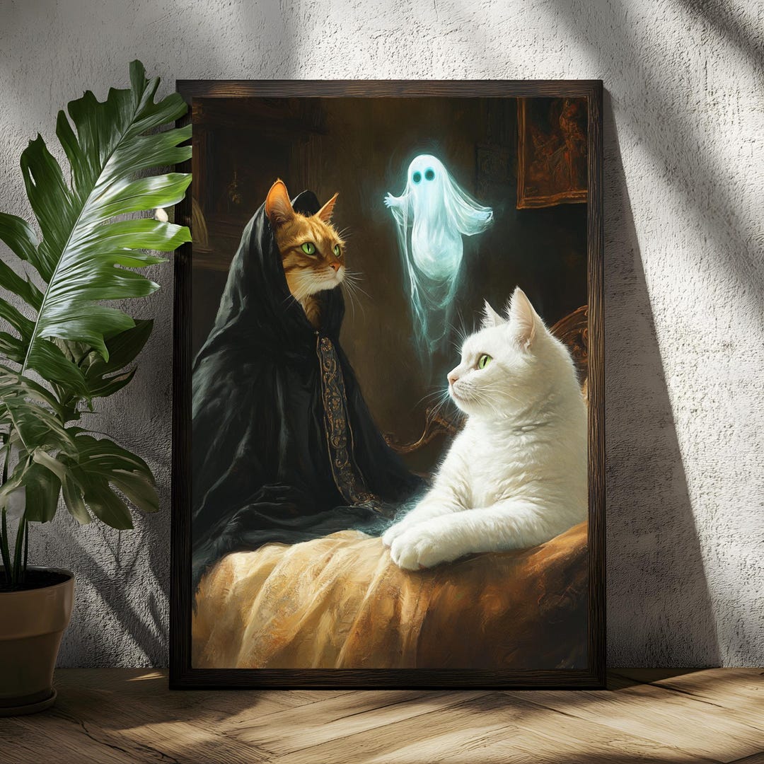 Whimsical Cat Exorcist Art Print, Vintage Photo Poster, Quirky Cat ...