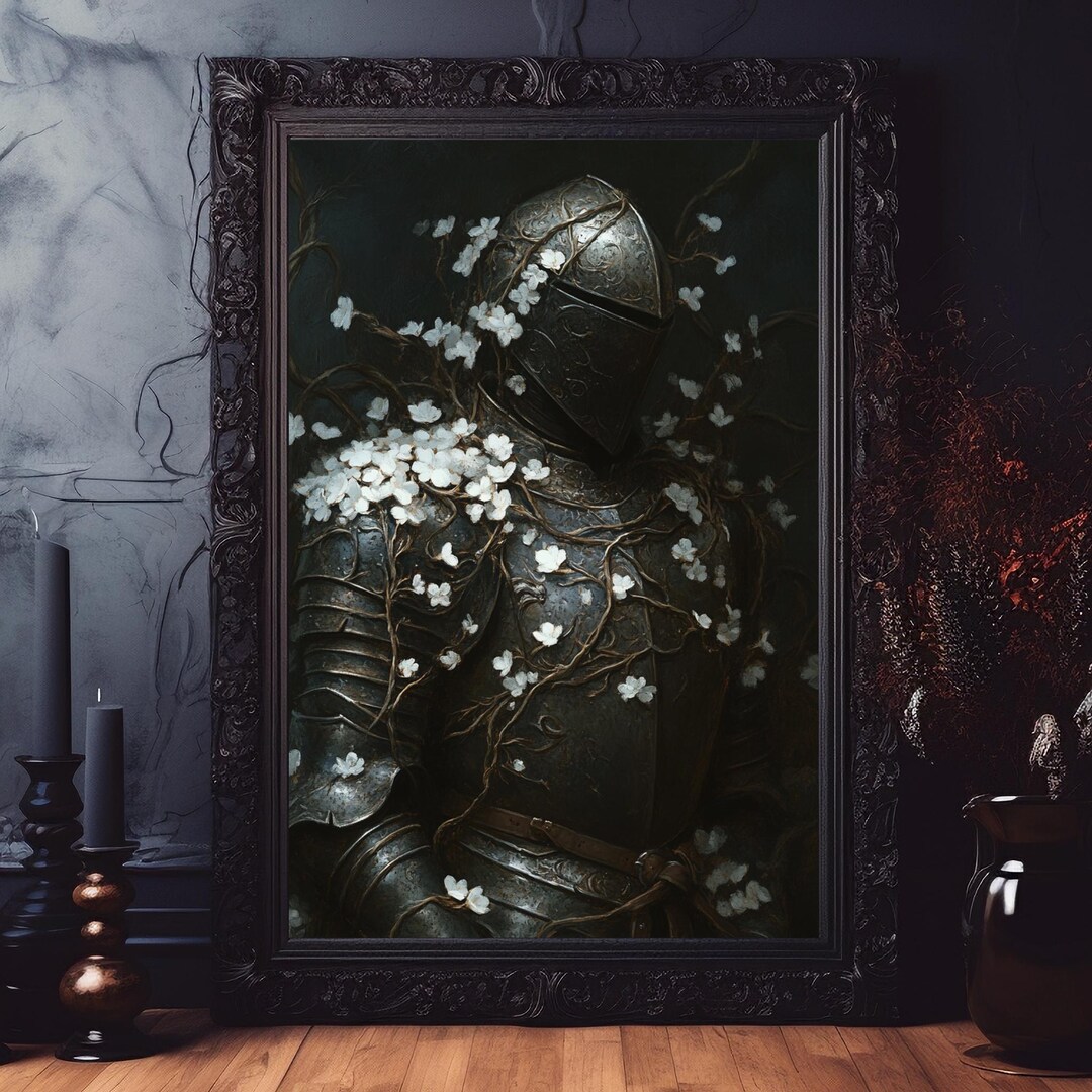 Medieval Knight Floral Armor Print - Physical Gothic Nature Wall Art ...