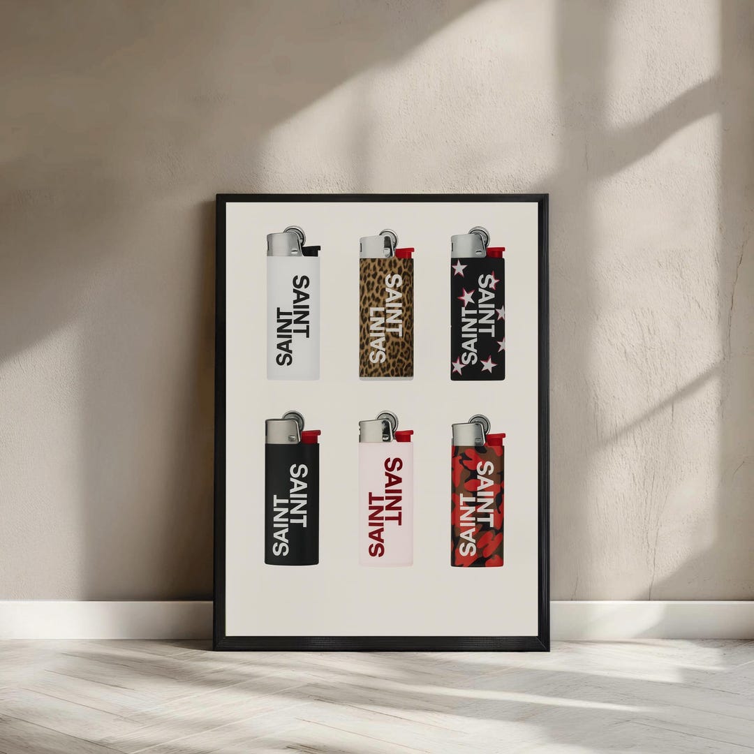 Vintage YSL Lighter Wall Art Print, Retro Saint Laurent Collage Poster ...