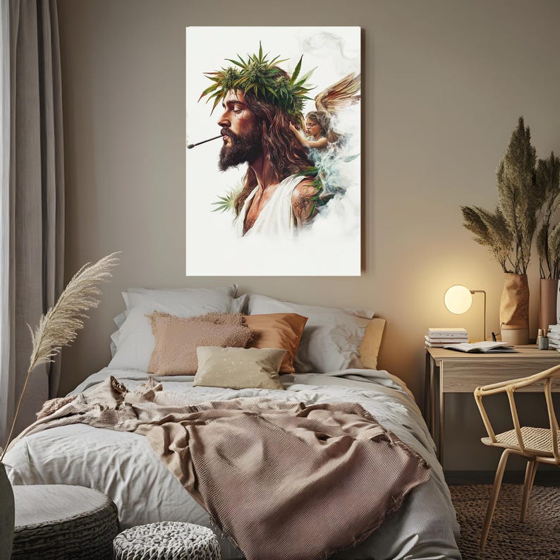 Stoner Jesus Art Print - Sacred Smoking Joint Poster - 420 Gift for ...