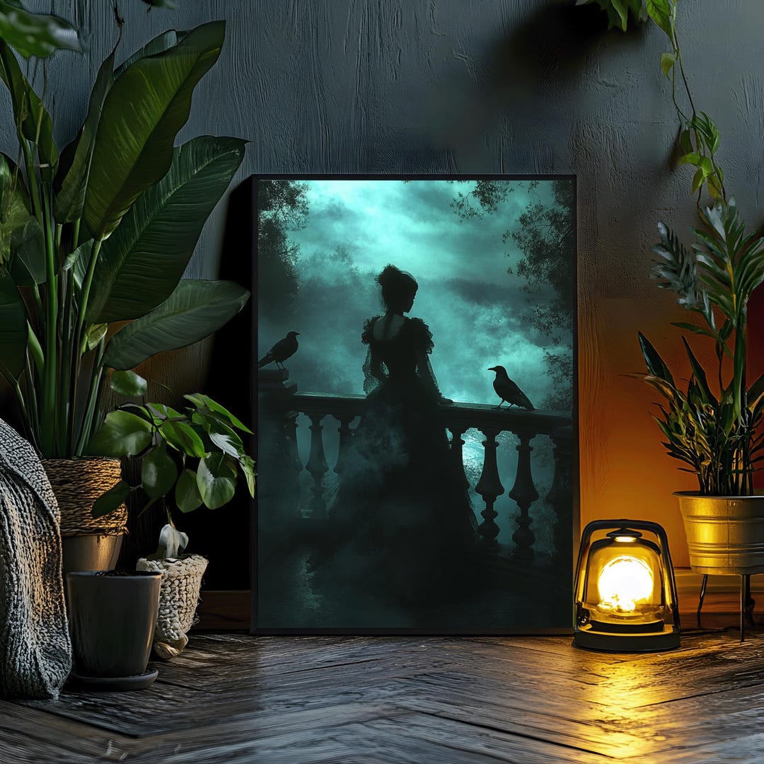 Poe-inspired Gothic Art Print - Woman & Raven Poster - Moody Twilight ...