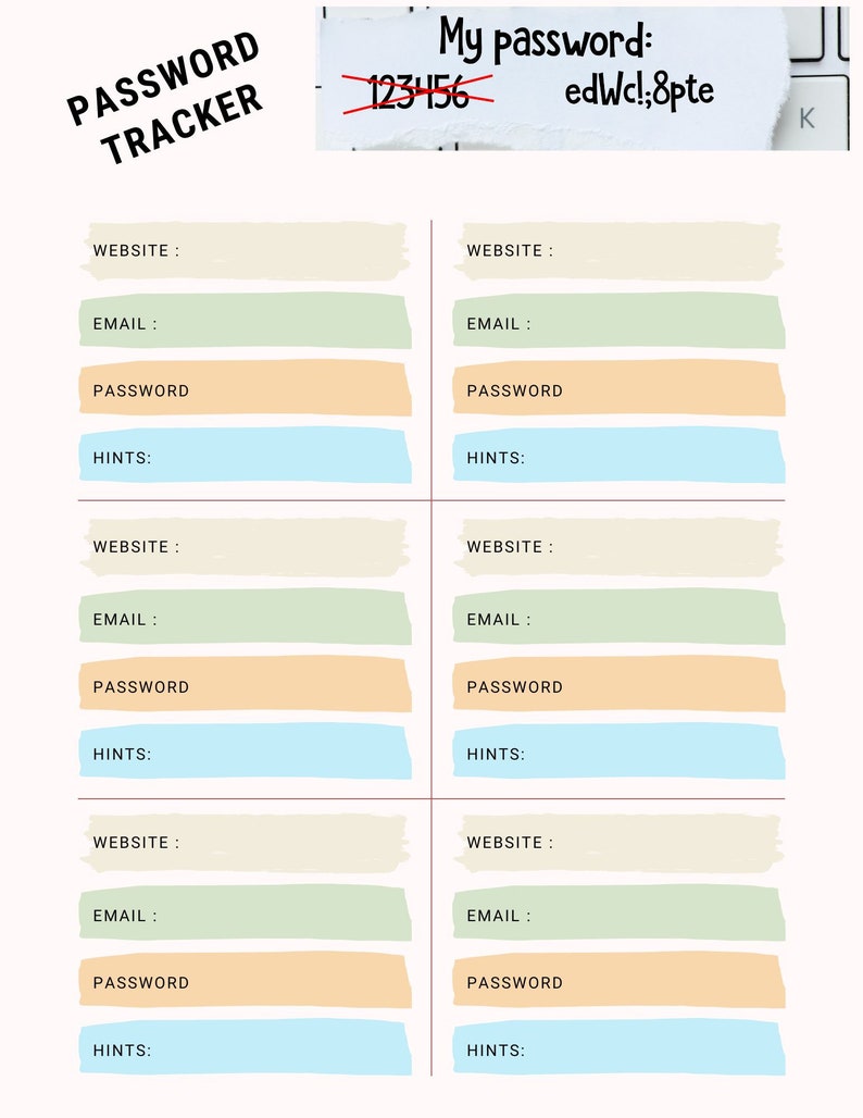 Password Organizer, Instant Download, Digital Password Organizer - Etsy