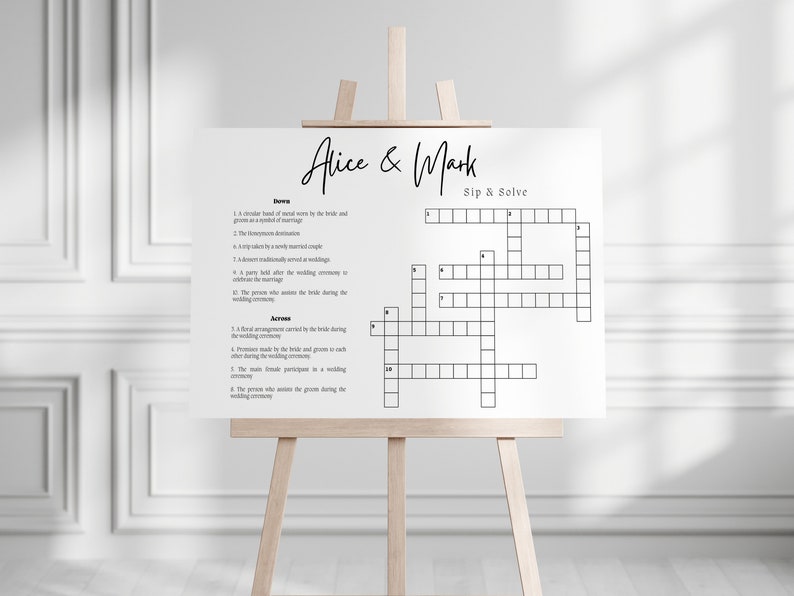 Custom Wedding Crossword Puzzle Modern Personalized Bridal - Etsy