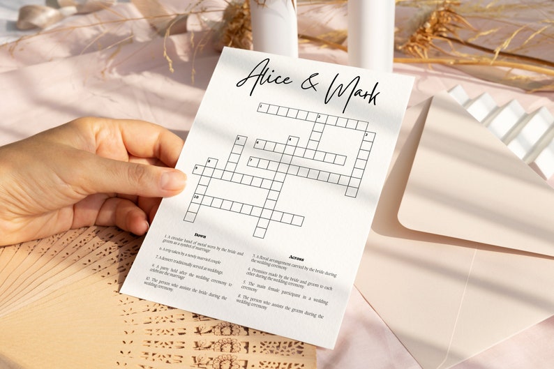Custom Wedding Crossword Puzzle Modern Personalized Bridal - Etsy