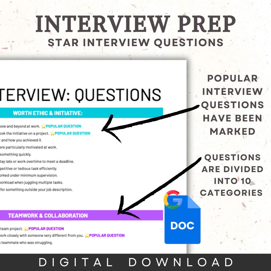 Interview Preparation STAR Method Interview Worksheet Behavioral ...