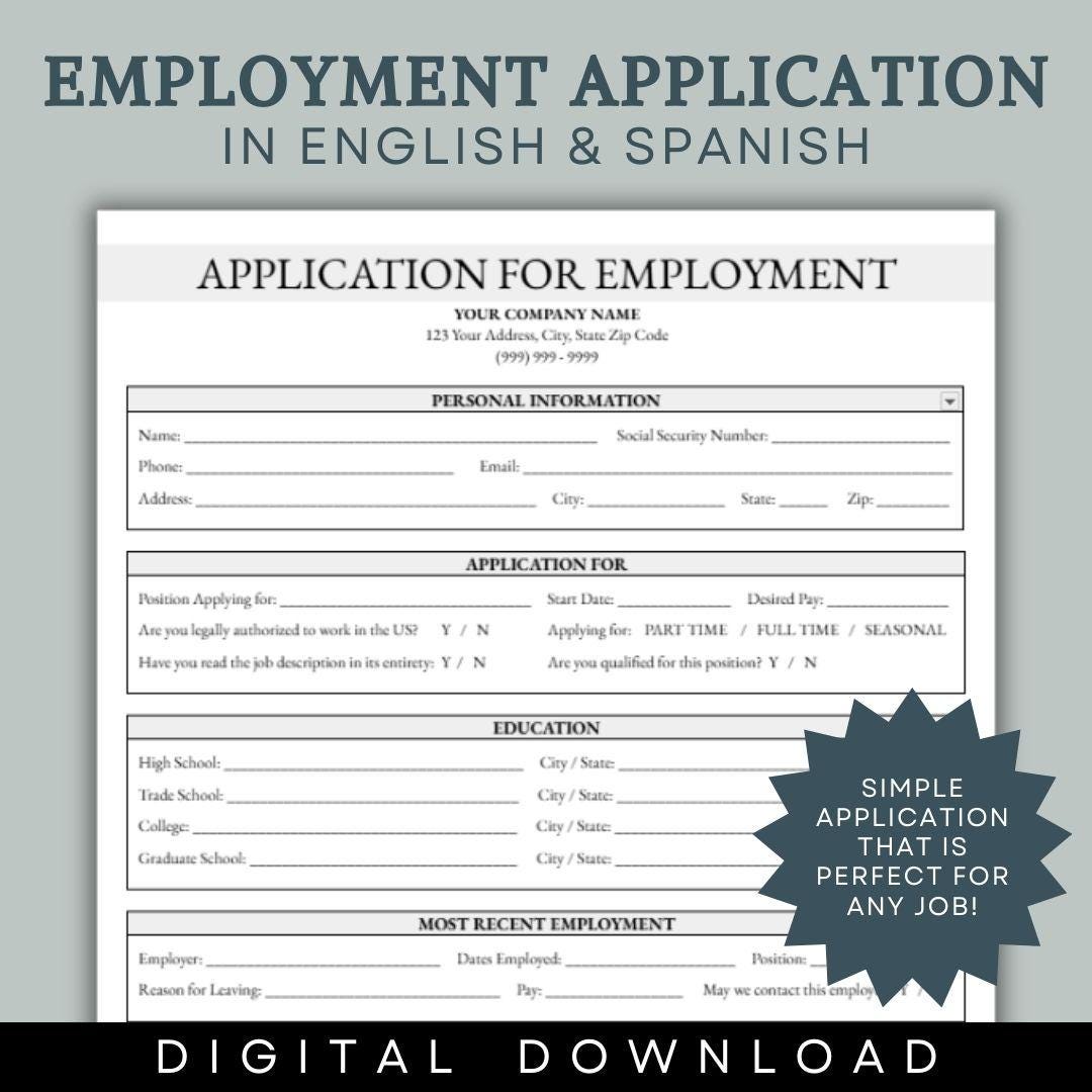 Simple Job Application Employee Application Simple Application for ...