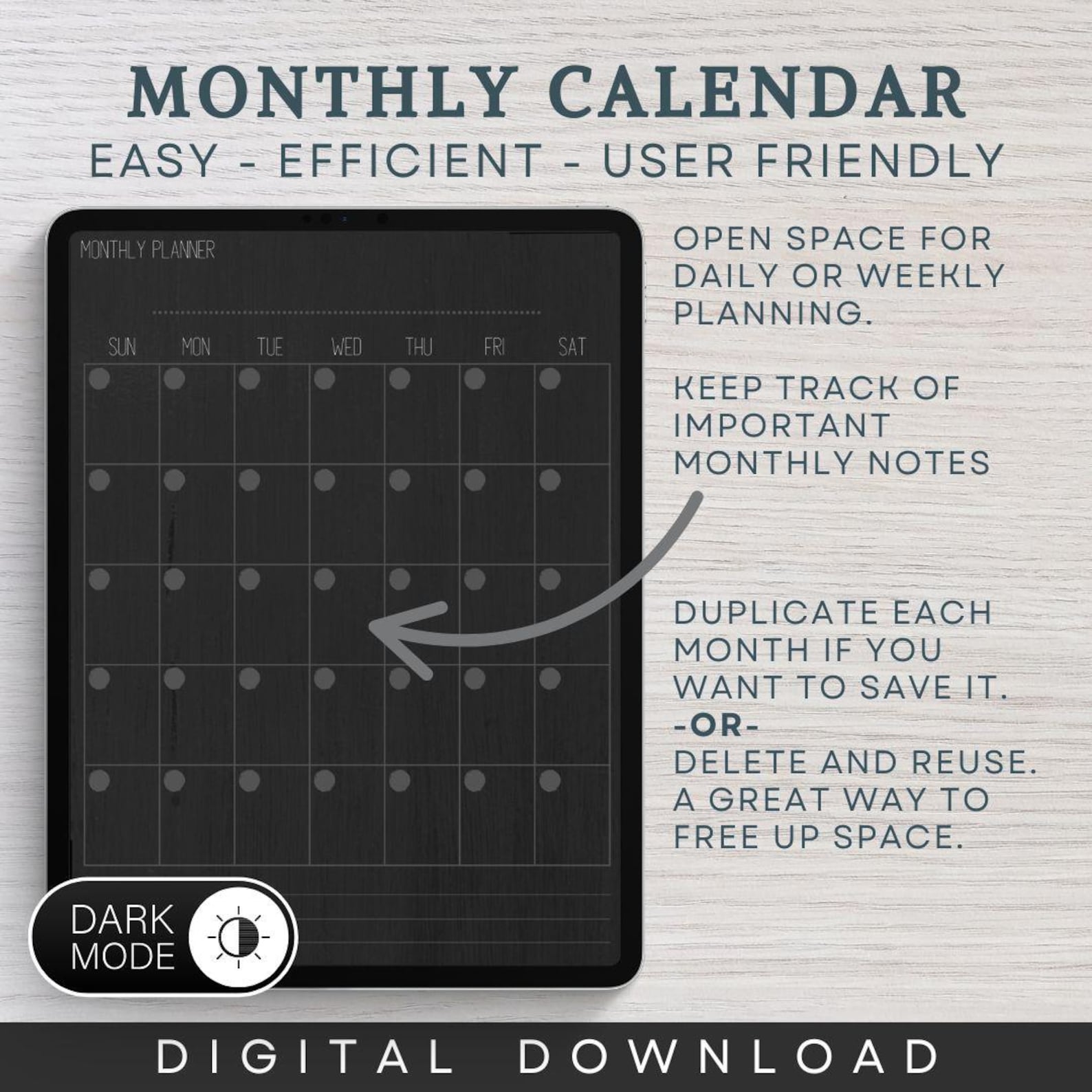 Masculine Planner Digital Planner Dark Mode Digital Planner Simple ...