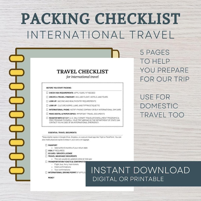 International Vacation Packing List Travel Packing List International ...