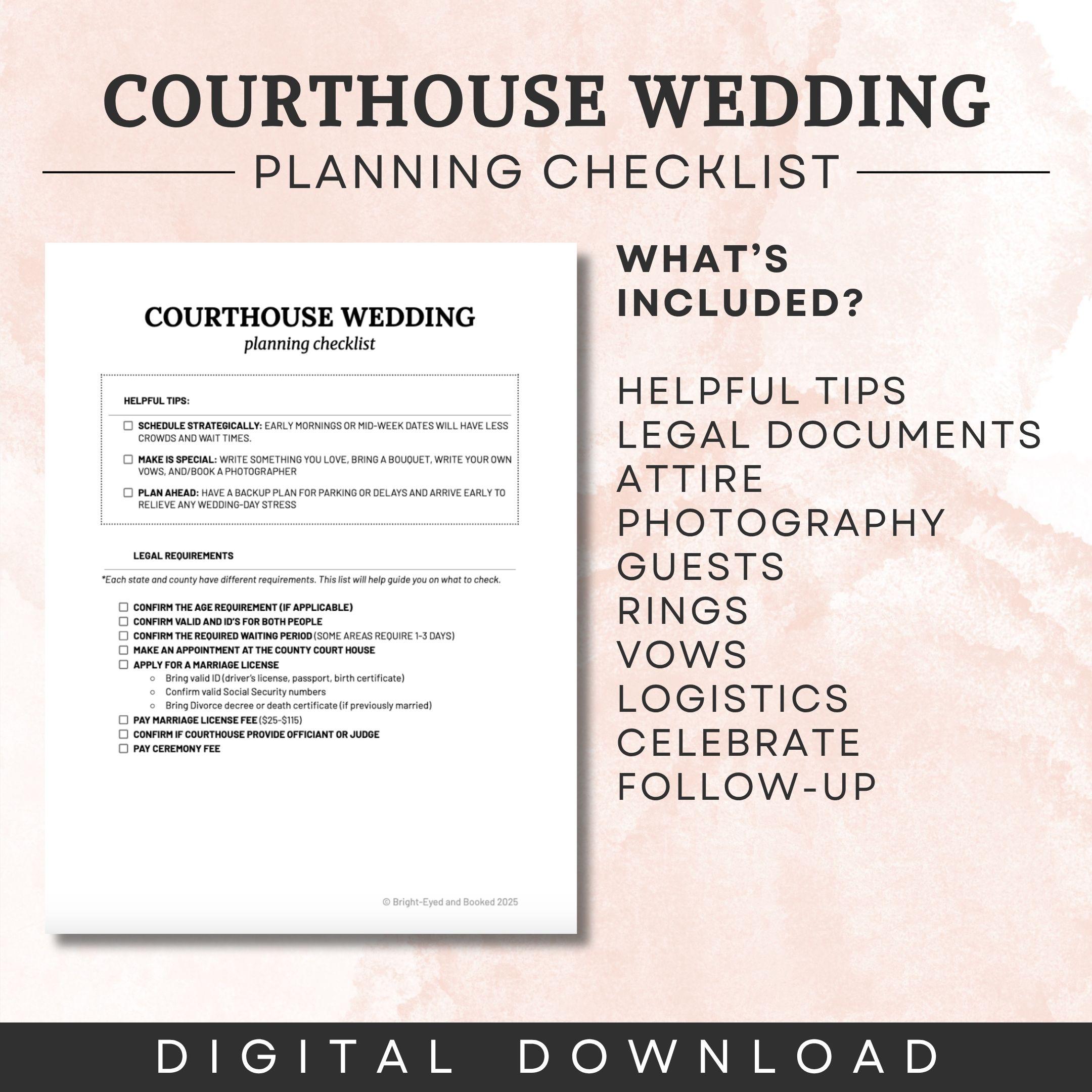 Wedding Planner List Getting Married Checklist Courthouse Wedding ...