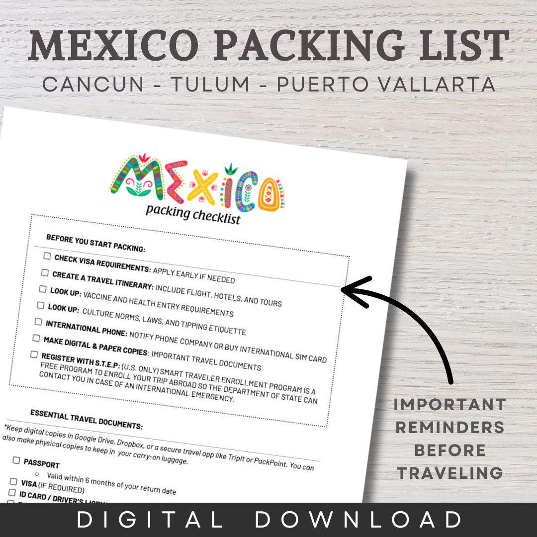 Mexico Packing List Cancun Packing List Travel Packing Checklist ...