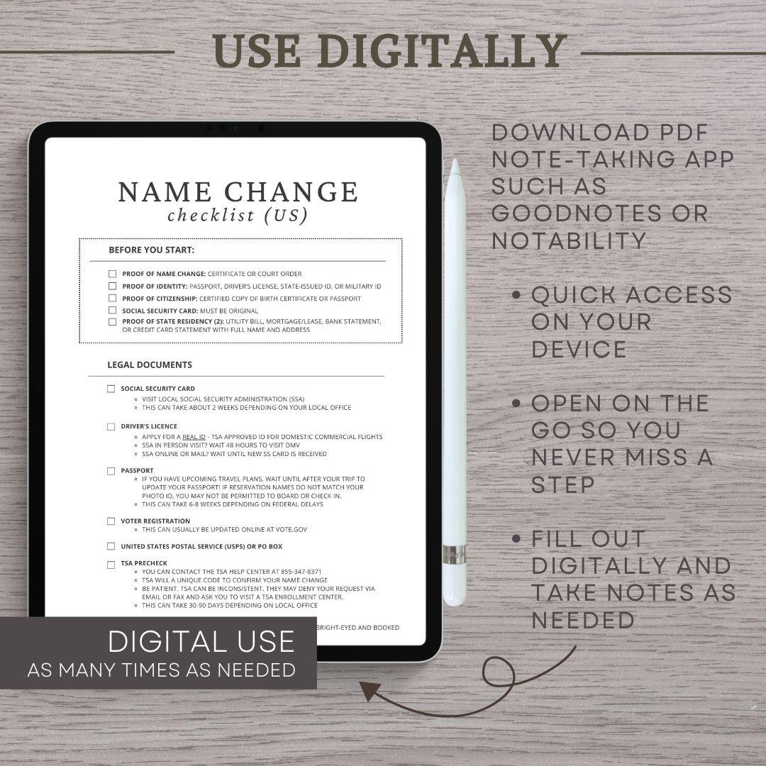 Name Change Checklist Bride Name Change Kit Divorced Name Change My ...