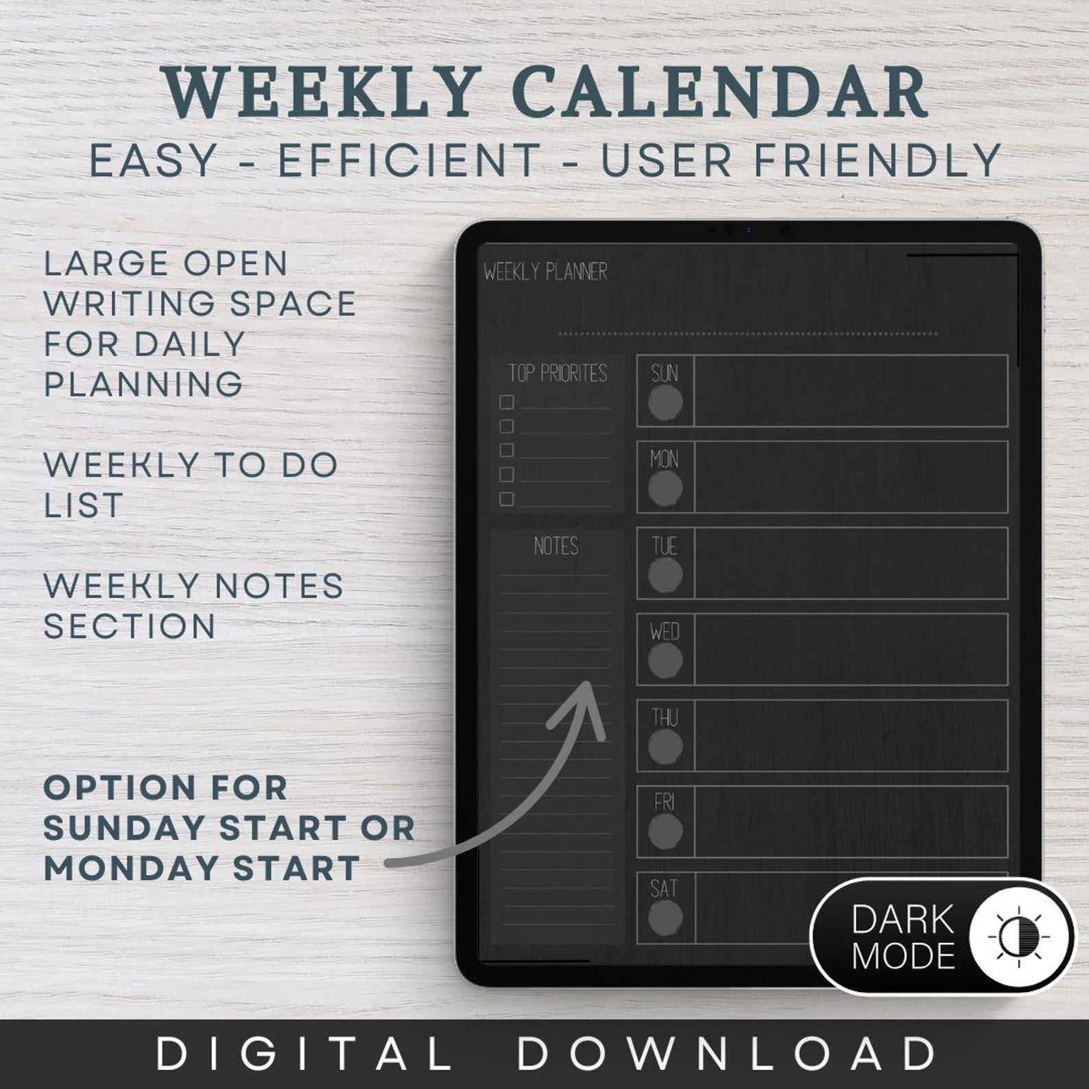 Masculine Planner Digital Planner Dark Mode Digital Planner Simple ...