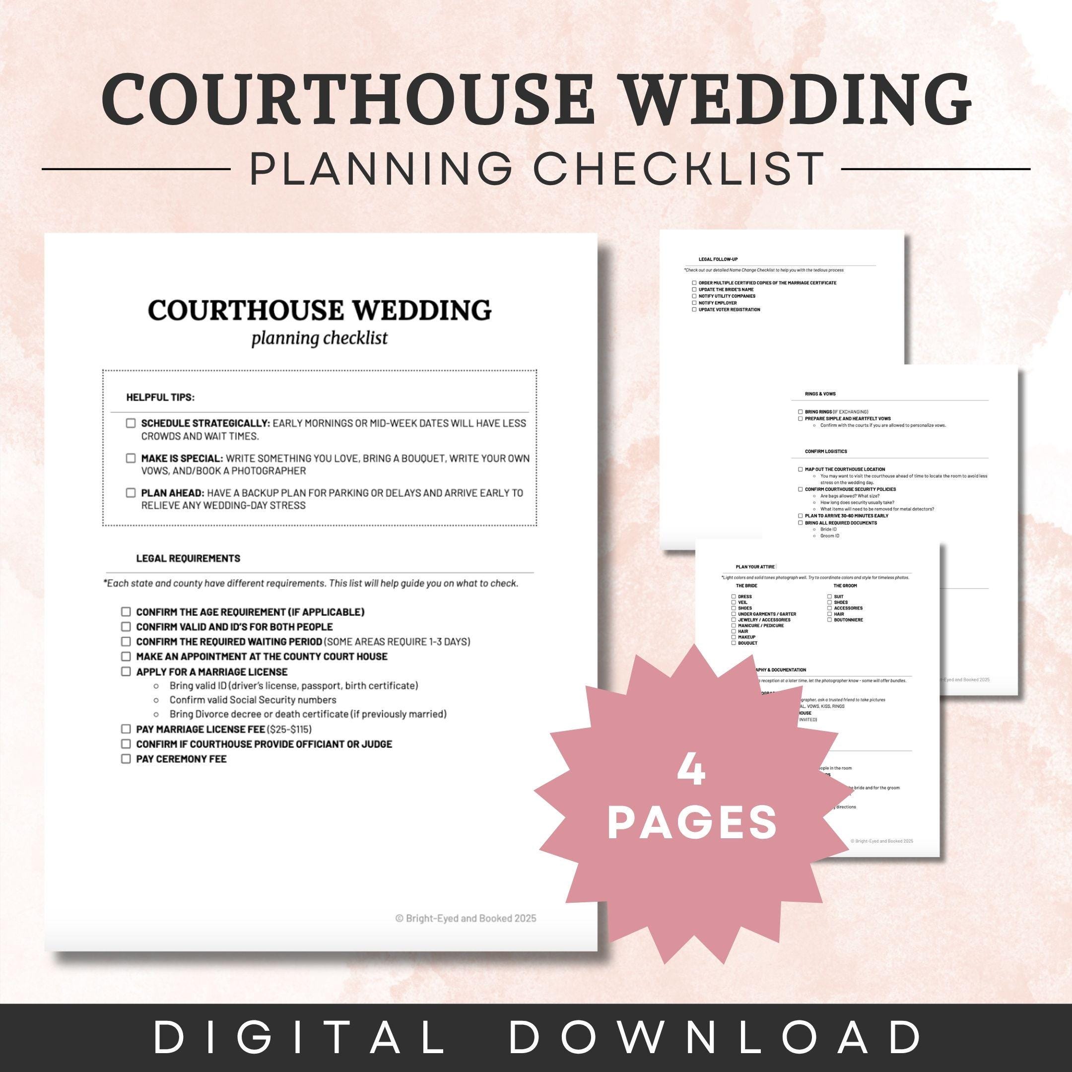 Wedding Planner List Getting Married Checklist Courthouse Wedding ...