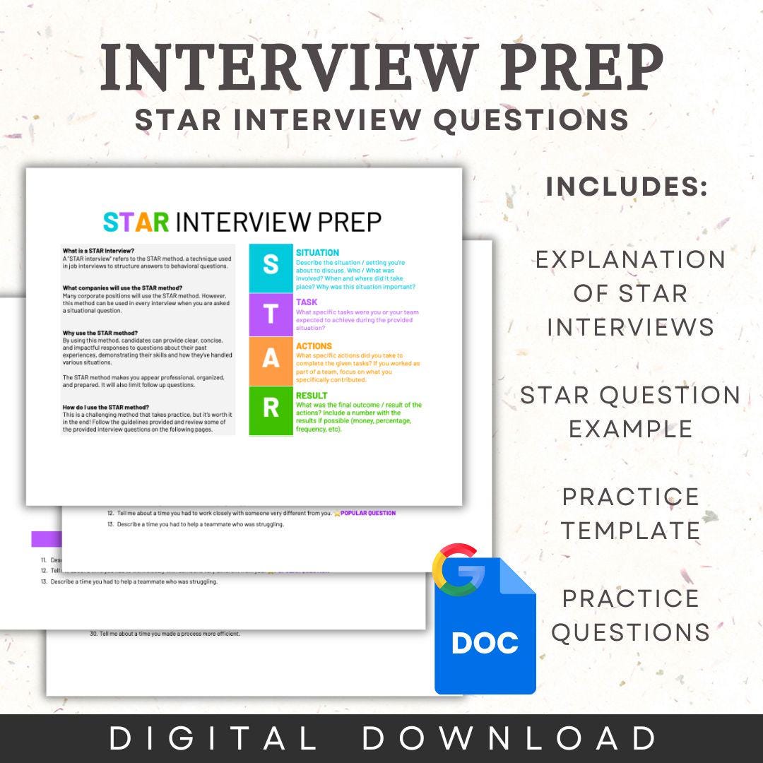 Interview Preparation STAR Method Interview Worksheet Behavioral ...