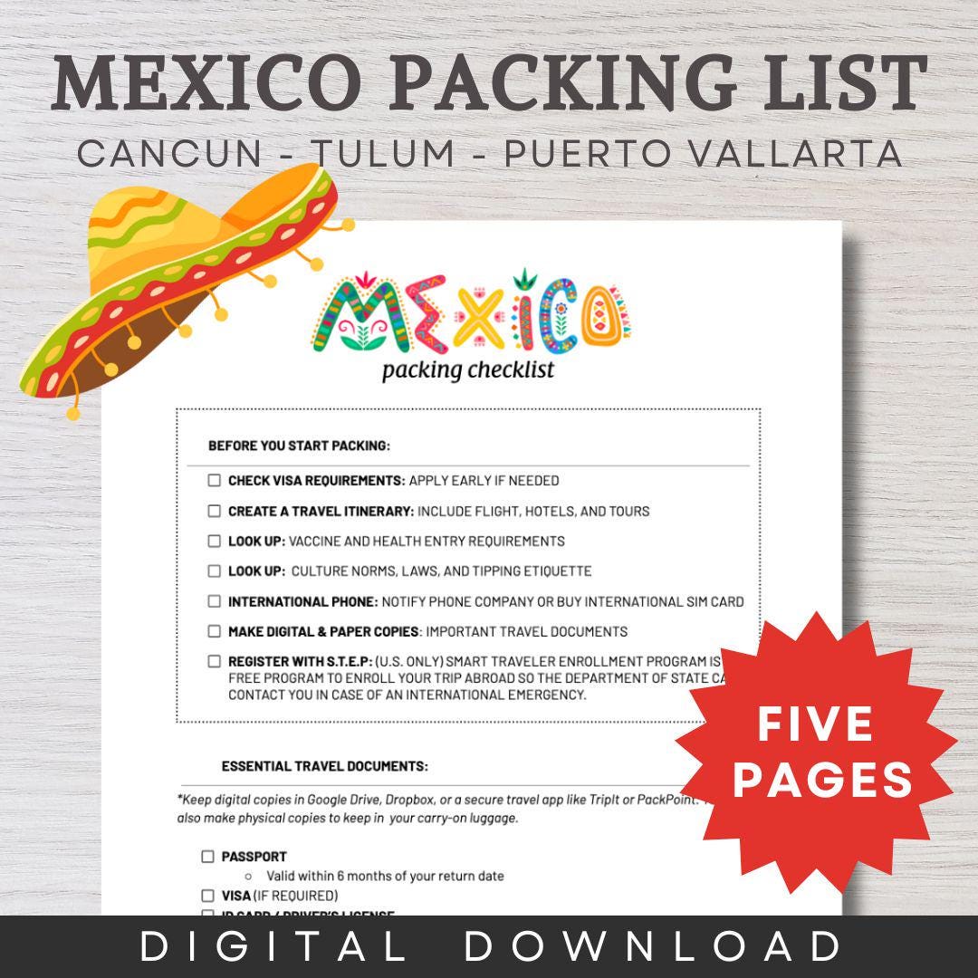 Mexico Packing List Cancun Packing List Travel Packing Checklist ...